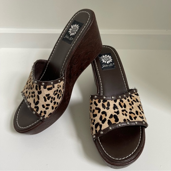 Yellow Box | Shoes | Yellow Box Cheetah Leather Mohair Wedge Sandals 75 ...